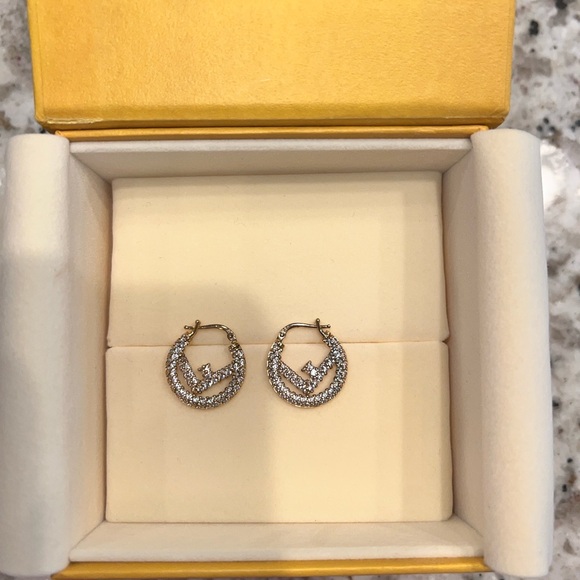 Fendi | Jewelry | Fendi Fendi F Crystal Hoop Earrings | Poshmark